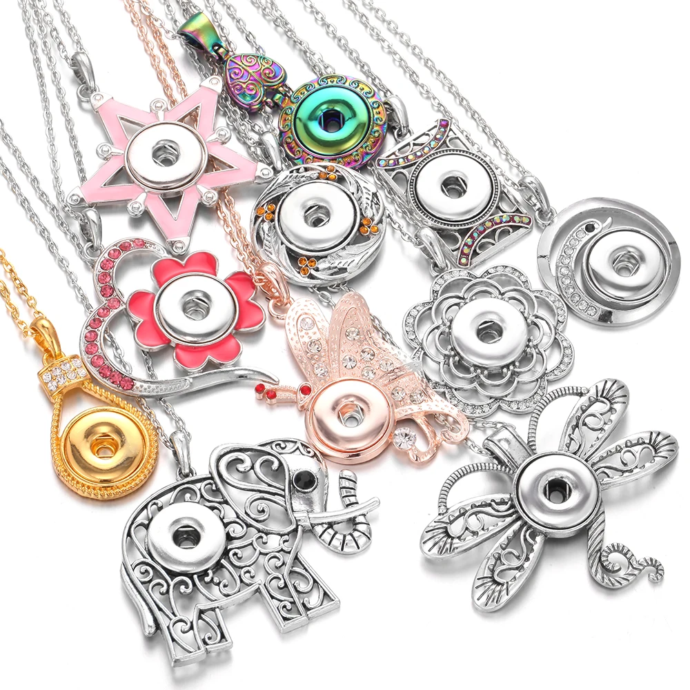 2022 New Snap Button Necklace Crystal Flower Heart 18mm Snap Pendant ...