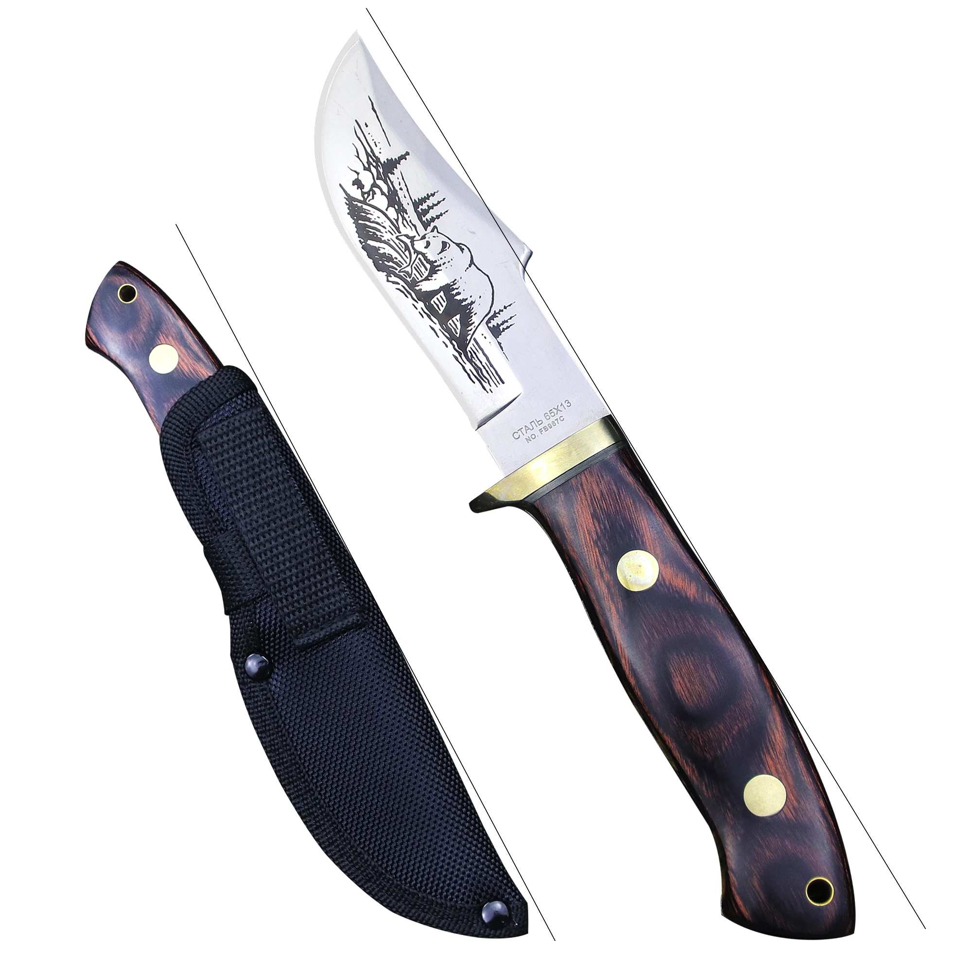 Cuchillo-de-caza-al-aire-libre-integrado-de-acero-ruso-D2-mango-de ...