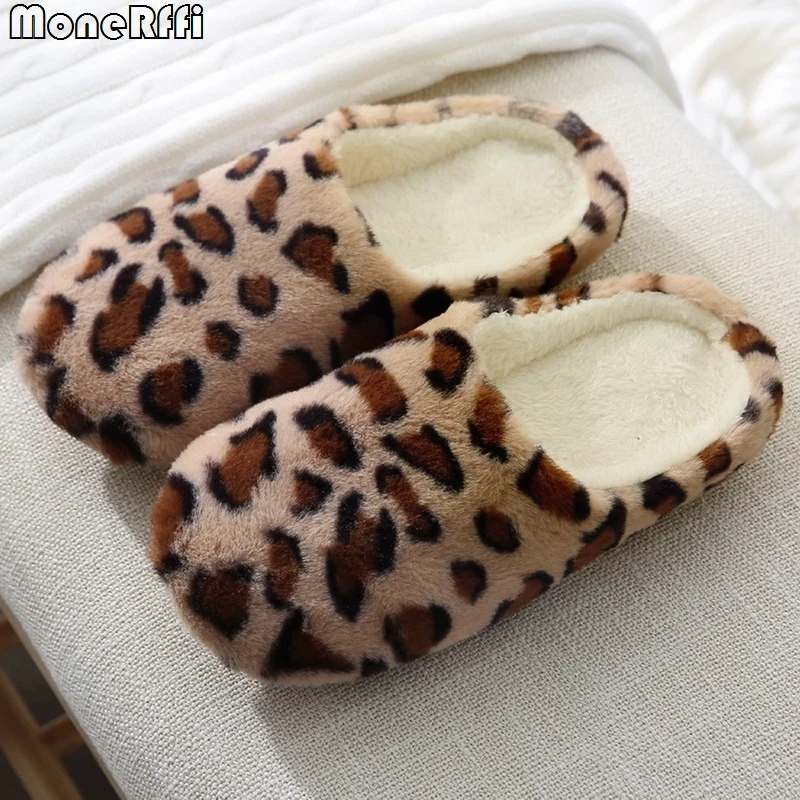 Sexy Leopard Slippers Women Warm Fur Home Slippers Indoor Silence ...