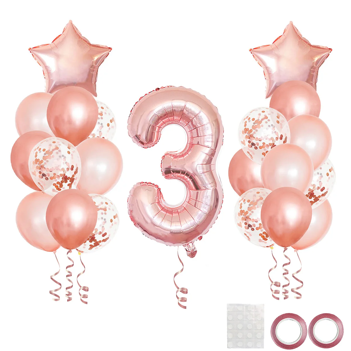 24pcs-Rose-Gold-Balloons-Set-3rd-Birthday-Party-Decorations-3-Three ...