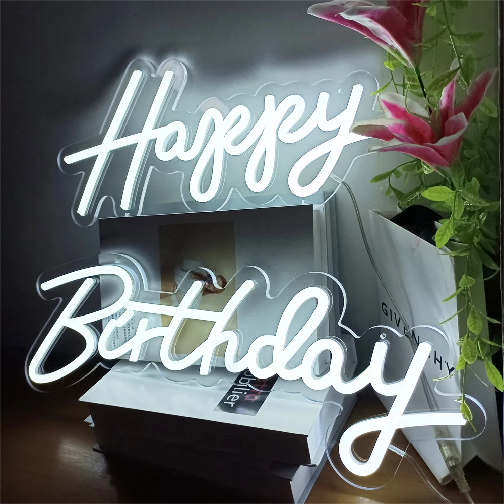 30 inches Neon Light Sign Happy Birthday Neon For Birthday Wall Art ...