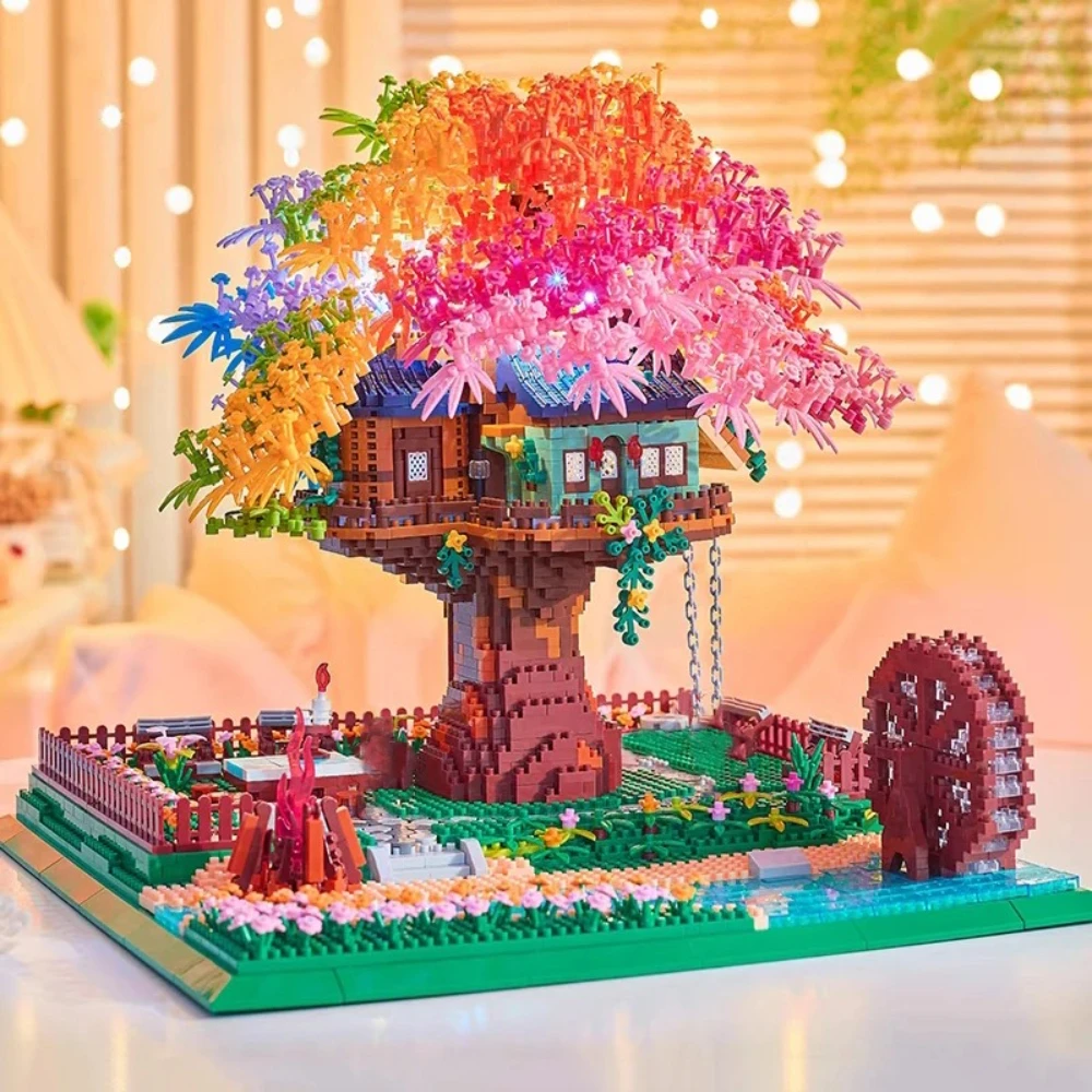 MOC Blossom Rainbow Tree House Waterwheel Garden Building Block Set ...