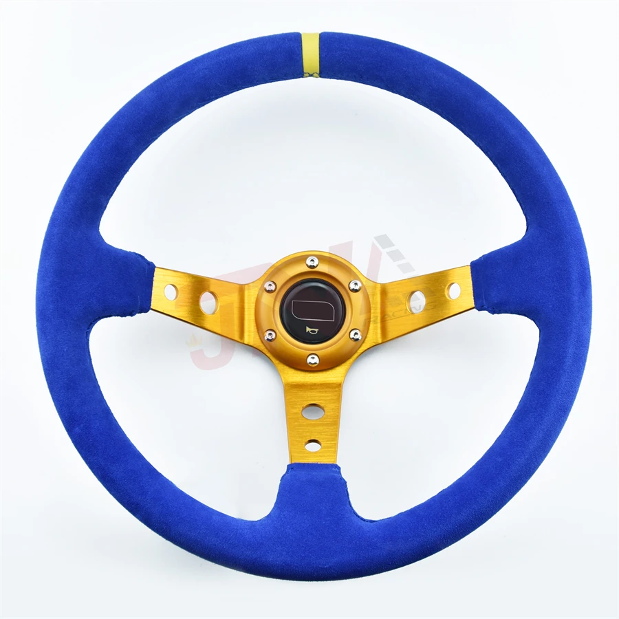 Blue-Nappa-Suede-Leather-Steering-Wheel-for-Sport-Car-Deep-Corn-Gold ...