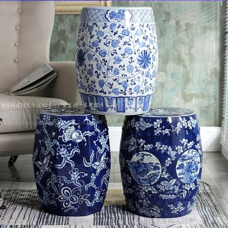 Chinese-Hand-painted-Blue-and-White-Porcelain-Antique-Dressing-Stool ...