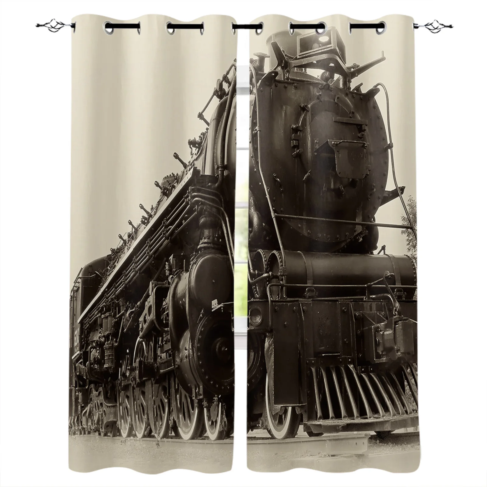 Black And White Train Window Curtains for Living Room Kitchen Curtain ...