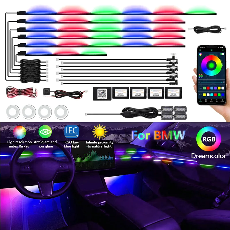 22 In1 Universal Car LED Interior Ambient Lights RGB 213 Colors Acrylic ...
