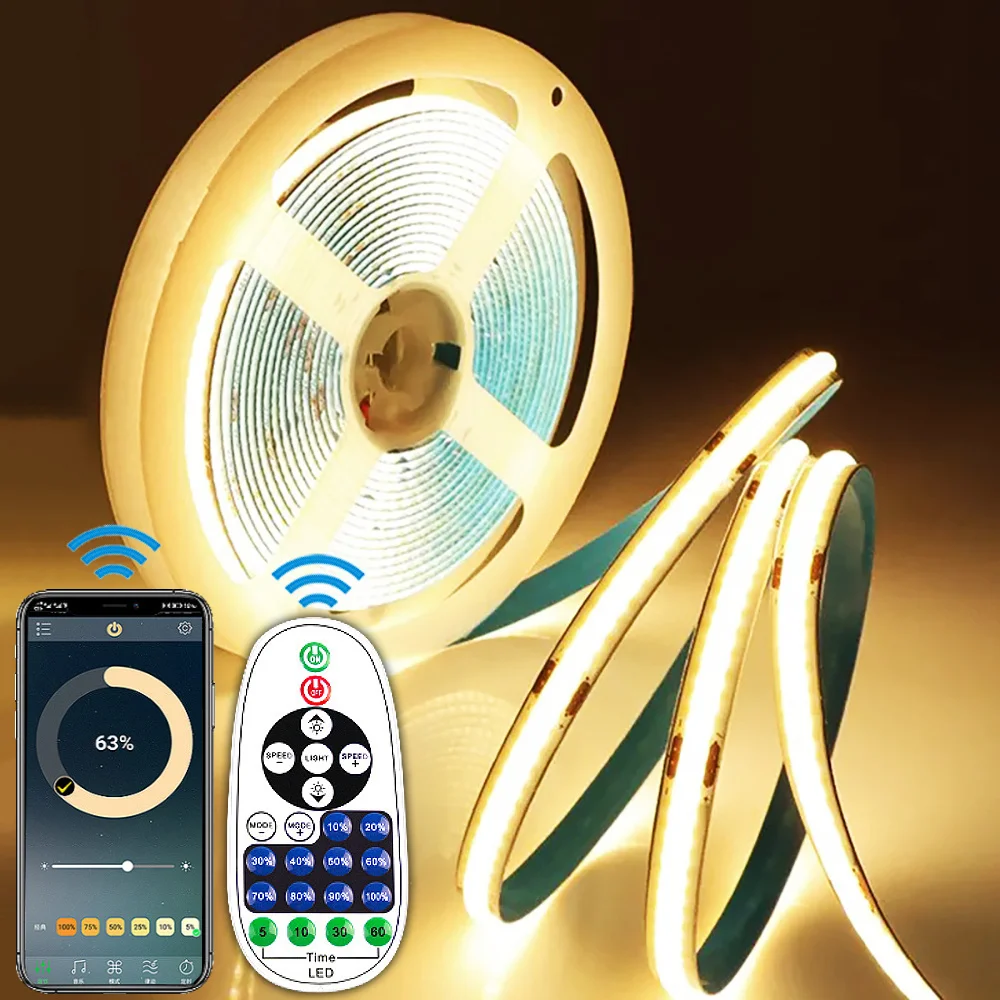 Super-Bright-COB-LED-Strip-light-Bluetooth-IR-remote-DC-12V-Dimmable ...