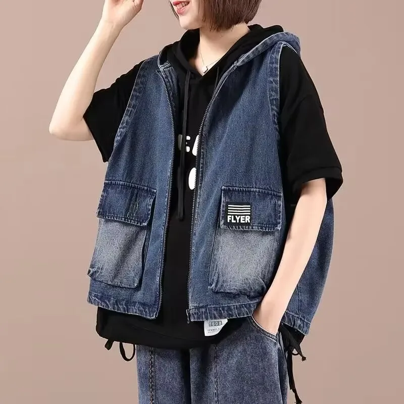 Women-s-Zip-up-Denim-Vest-with-Hood-Casual-Outerwear-Western-Sle ...