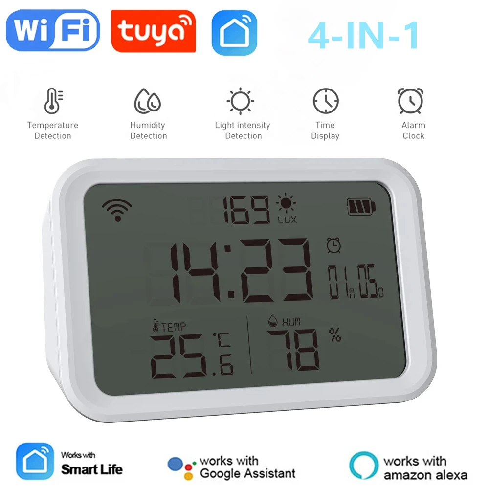Tuya Smart Wifi 4-in-1 Temperature Humidity Sensor Light Intensity ...