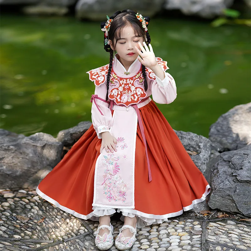 Hanfu Girls Costume Cheongsam China New Year Spring Festival Clothing ...
