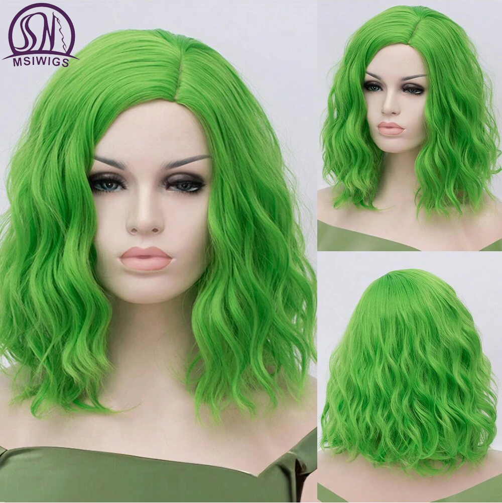 MSIWIGS-donna-parrucche-verdi-corti-ricci-resistenti-al-calore ...