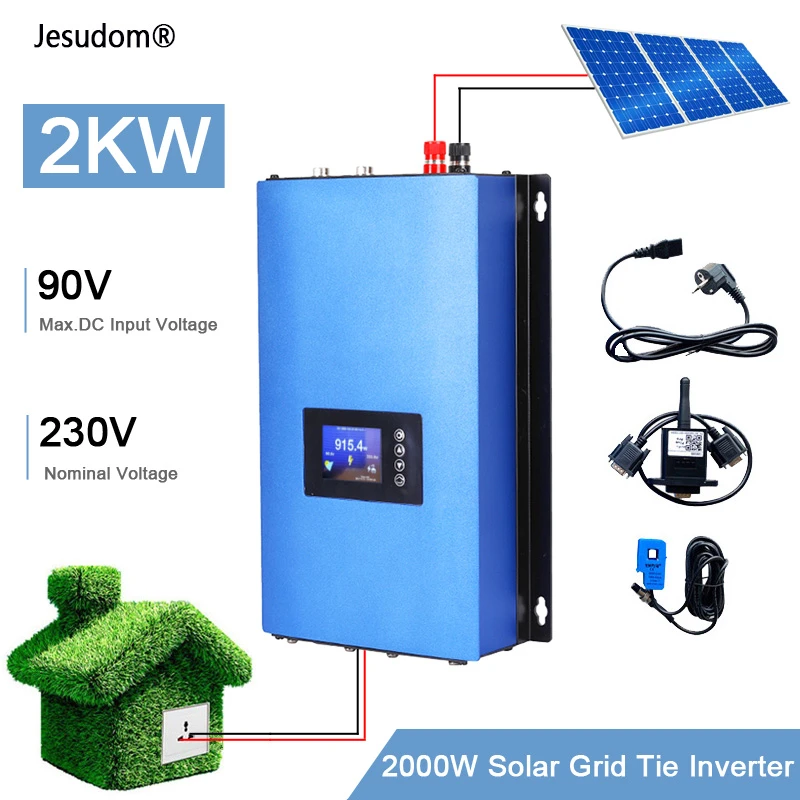 Solar Grid Tie Inverter 2000w Pv Input 45v~90v Pure Sine Wave Output ...
