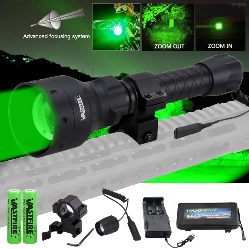 500-Yards-Tactical-Green-Light-Hunting-Flashlight-Zoomable-Adjust-Focus ...