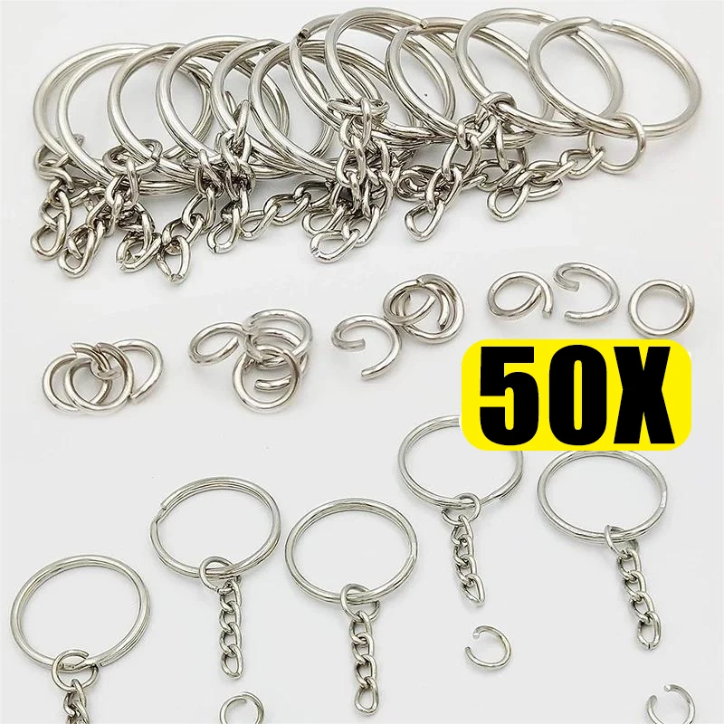 20-40-50Pcs-Conventional-Glossy-Key-Rings-Keychain-Split-Rings-Silver ...