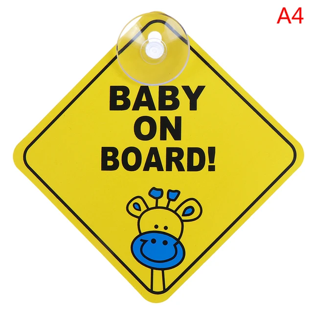 Baby On Board Safety Car Window Suction Cup Yellow Warning Sign ...