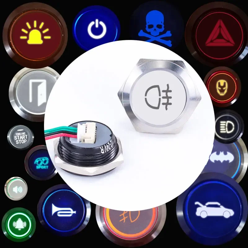 RGB-Led-Push-Button-Switch-With-Wire-Custom-Pattern-Car-DIY-Waterproof ...