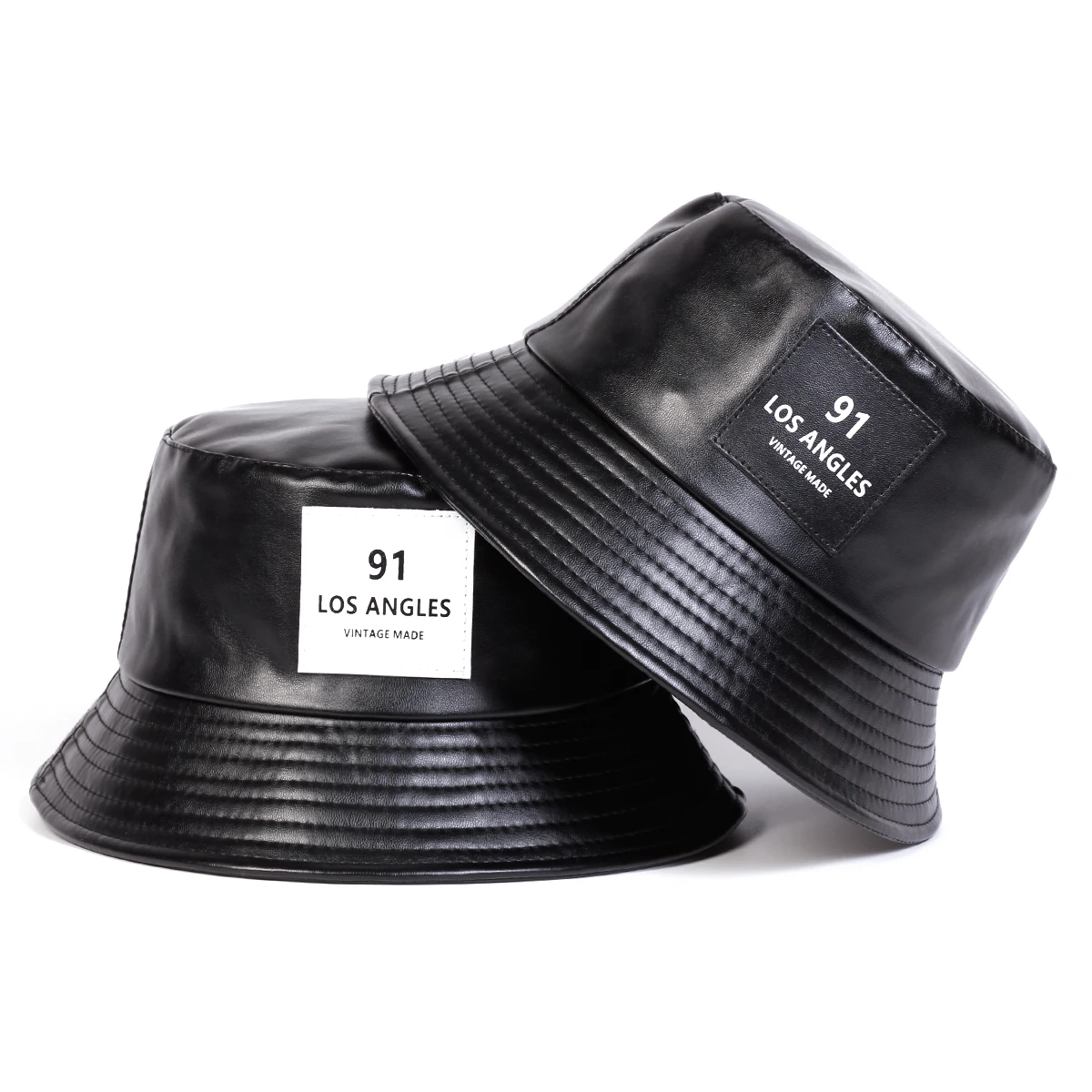 Unisex-91-Los-Angeles-Label-embroidery-Pu-Leather-Bucket-Hats-Fishermen ...