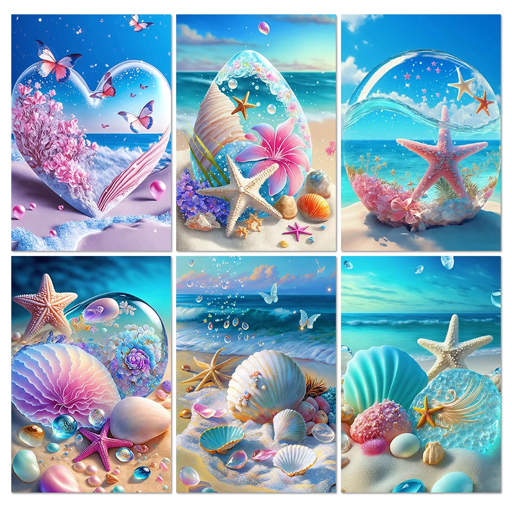 5D Diamond Painting Fantasy Shell Seaside Scenery Diamond Embroidery ...