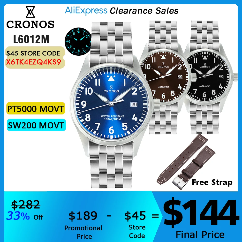 Cronos-Pilot-Flieger-Mechanical-Men-Watch-39mm-Stainless-steel-Super ...