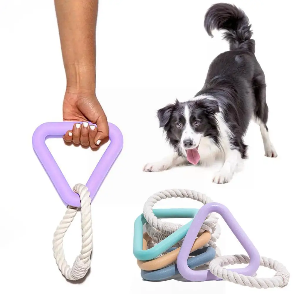 Pet Cat Dog Chew Toys Triangle TPR Cotton Rope Puppy Tug Of War Molar ...