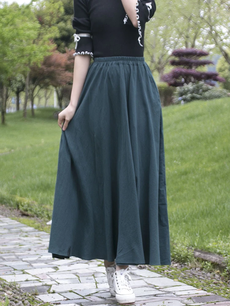 Falda-Medieval-de-lino-y-algod-n-para-mujer-falda-larga-de-estilo-Eid ...