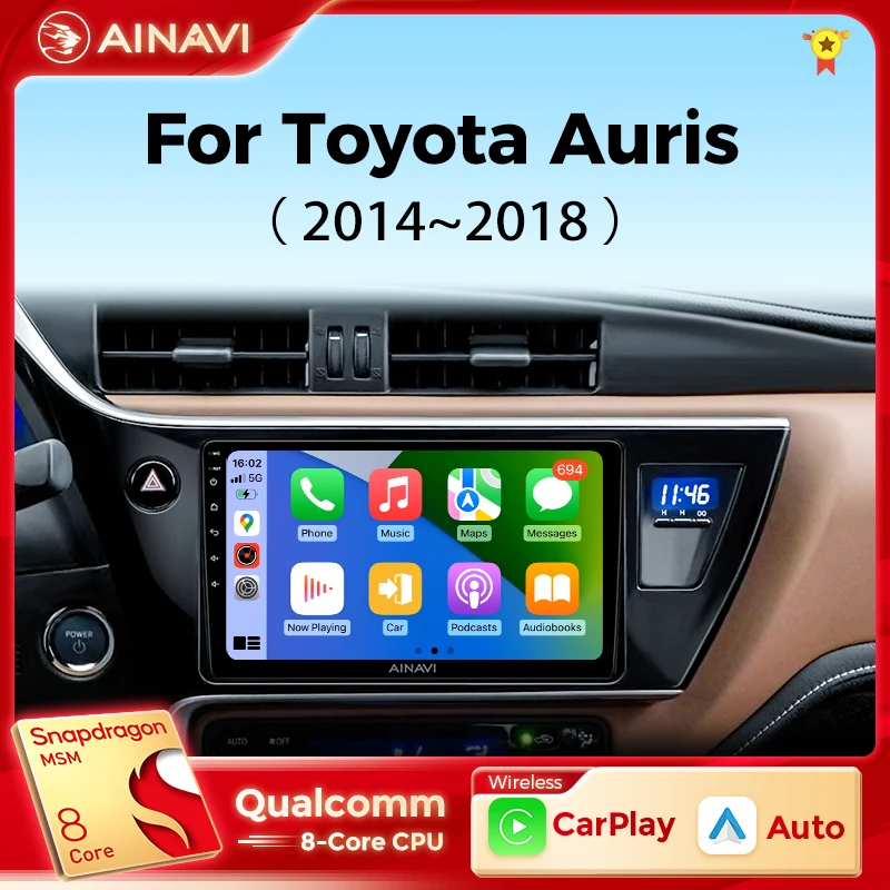 Ainavi-Leitor multimídia para Toyota Auris, Hybrid Carplay, Auto-rádio Android, Stereo, 4G Wifi ...