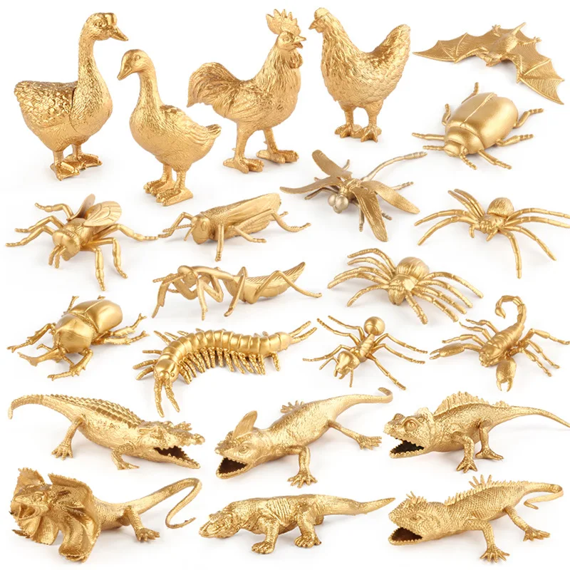 PVC Golden Animal Figures Simulation Model Set Insects Reptiles Lizard ...