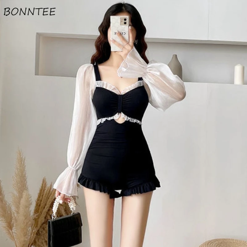 커버 업 하이 웨이스트 레이스 패치 워크 여성 수영복 우아한 비치 스타일 여성 미니 섹시 원피스 홀리데이 아늑한 슬림 백리스