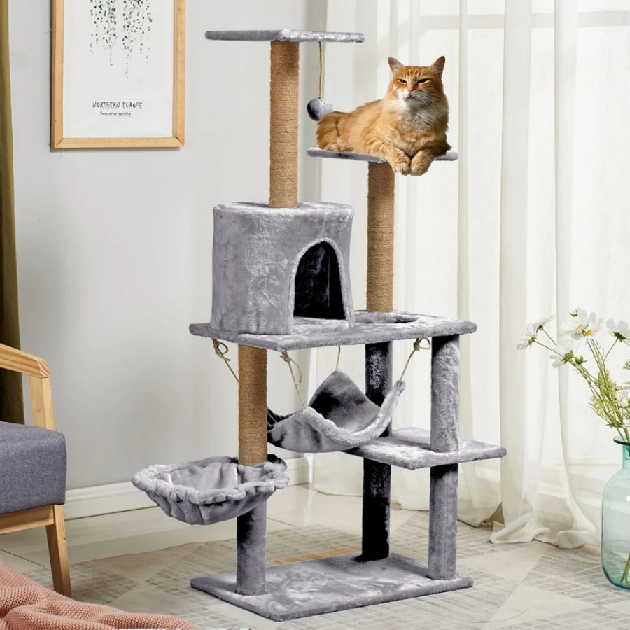 Multi-layer-Cat-Tree-House-With-Swing-Hammock-Cat-Climbing-Tower-Sisal ...