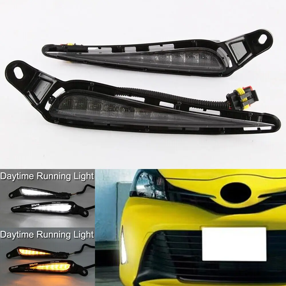 LED-DRL-Daytime-Running-Light-Fog-Lamp-w-Turn-For-Toyota-Vitz-2014-2015 ...