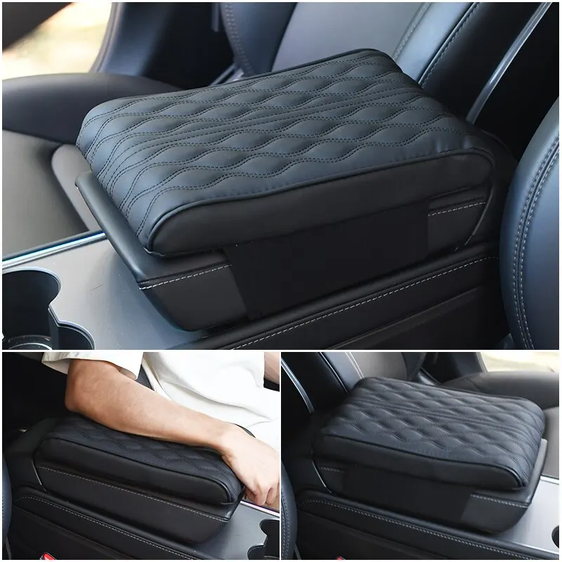 Wave-Embroider-PU-Leather-Car-Armrest-Mat-Center-Console-Arm-Rest ...