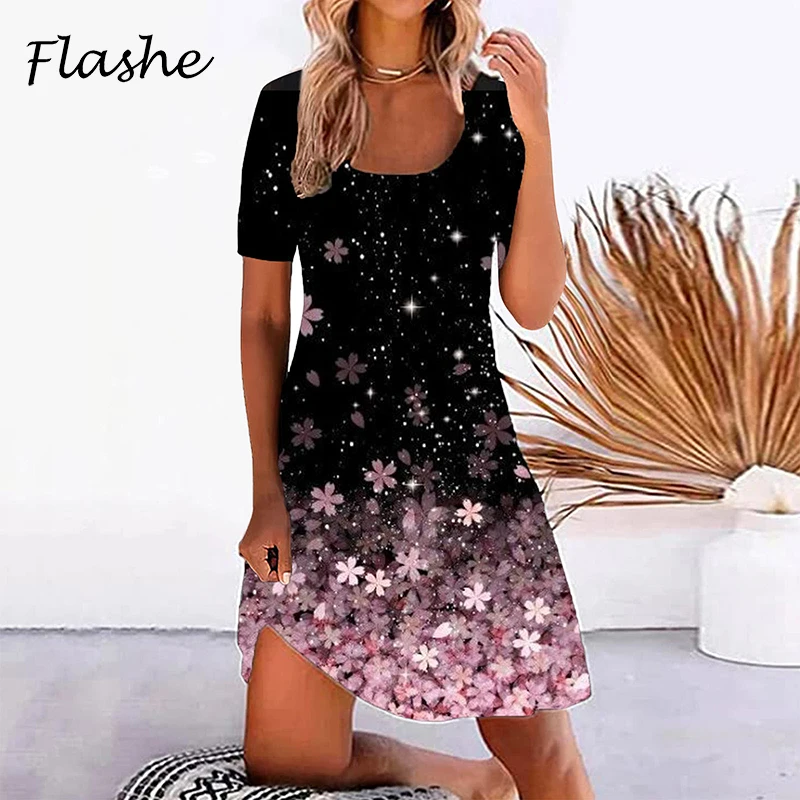 Summer Flower Print Dress Women Short Sleeve Mini Dresses For Women ...