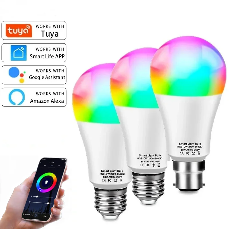 Tuya-Smart-WiFi-Bulb-Alexa-Led-Lamp-E27-B22-RGB-Smart-Light-Bulbs-18W ...