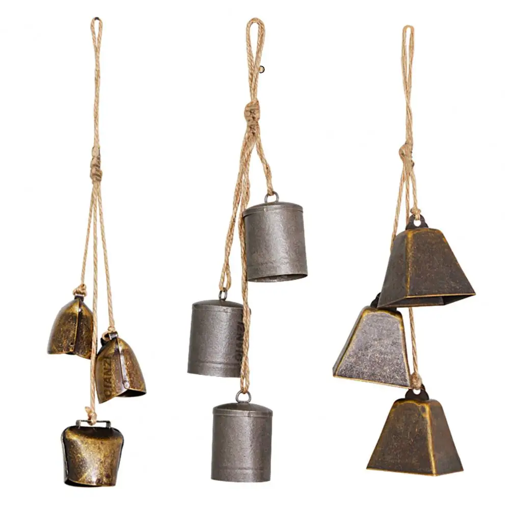 Iron-Bell-Chime-with-3-Large-Vintage-Cow-Bells-on-Rope-Rustic-Large ...