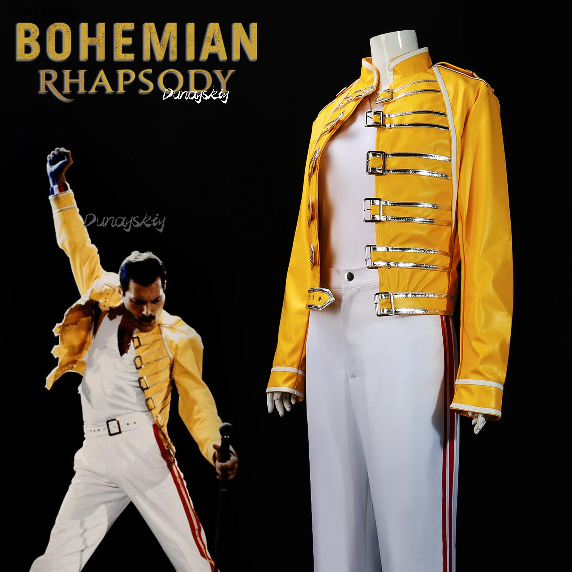 Freddie Mercury Bohemian Rhapsody Cosplay Costume Set Yellow Jacket ...