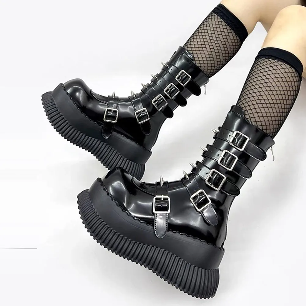 Botas-de-media-ca-a-con-plataforma-gruesa-para-mujer-botines-de-estilo ...