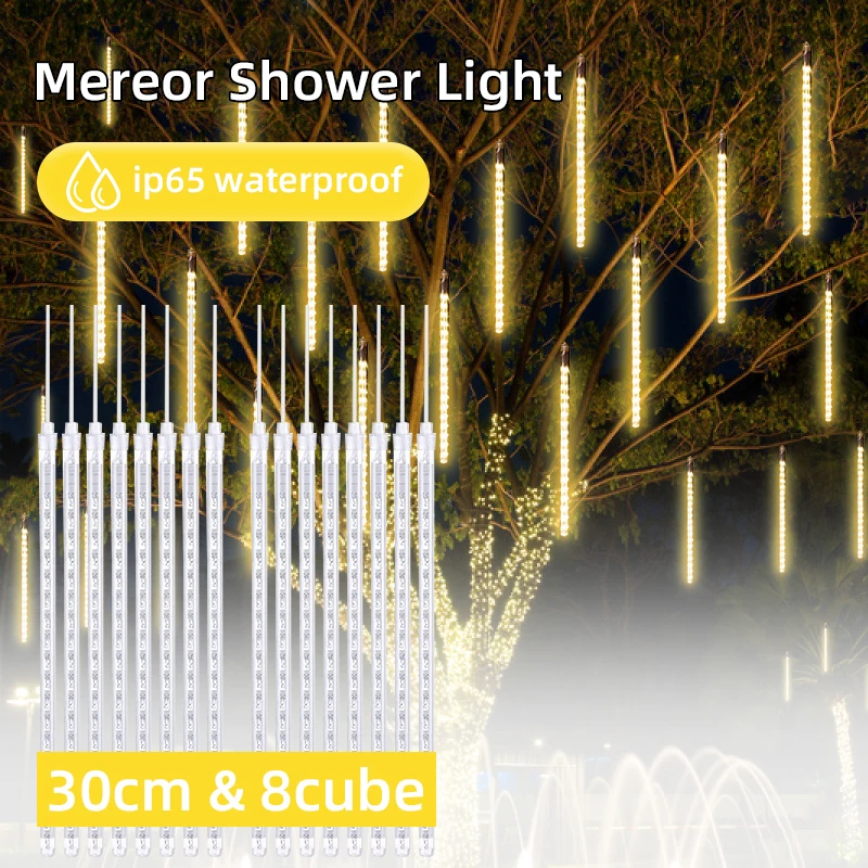 30CM-LED-Meteor-Shower-Rain-Lights-Waterproof-Falling-Raindrop-Fairy ...