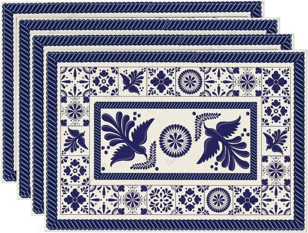 Talavera Tiles Floral Phoenix Fiesta Mexican Placemats Set of 4 12x18 ...