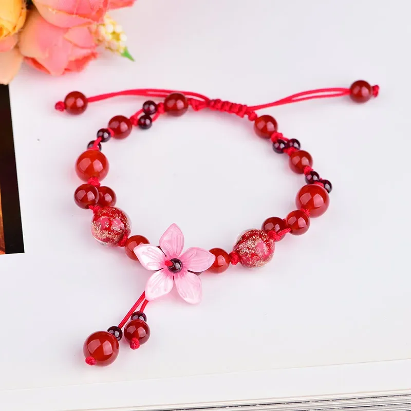 Red Jade Flower Bracelet Beads Gift Natural Gemstones Gemstone ...