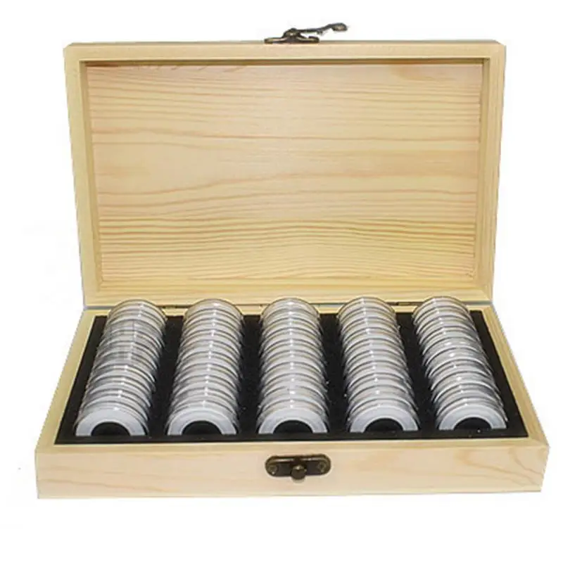50 Coin Storage Boxes Round Coin Storage Wooden Box Commemorative Coin ...