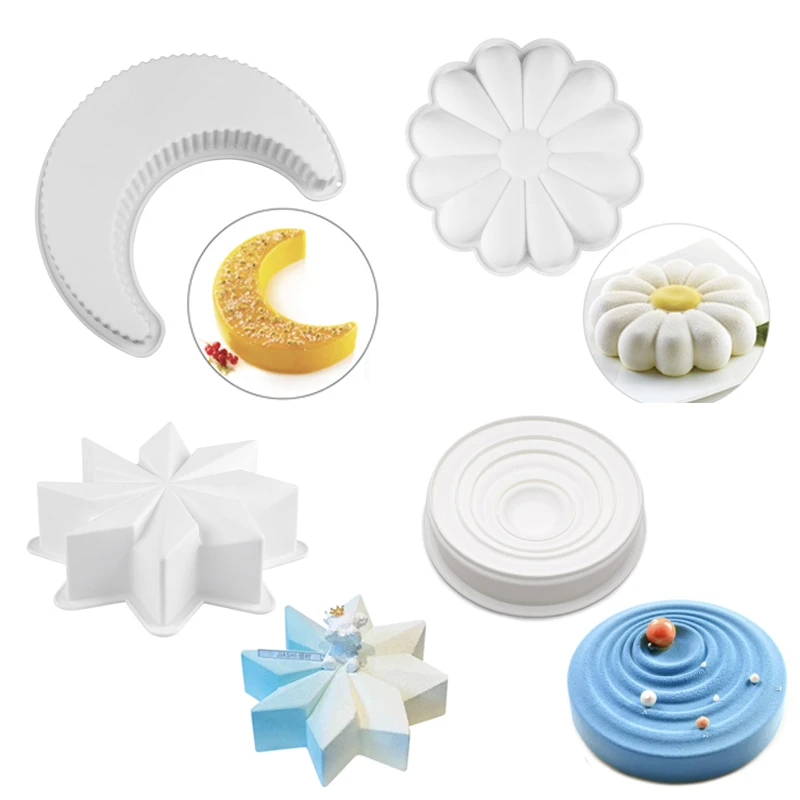 Geometry Moon Star Silicone Baking Mold Flower Love Cake Making ...