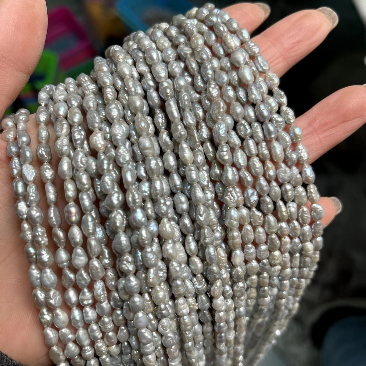 3-4mm Gray Irregular Baroque Pearls Real Natural Freshwater Pearl Beads ...