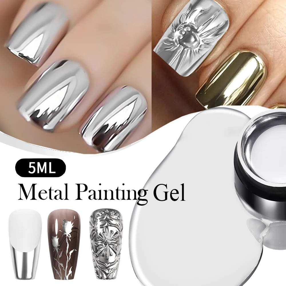BORN PRETTY Sliver Metal Effect Line Flower Drawing Gel Soak Off ...