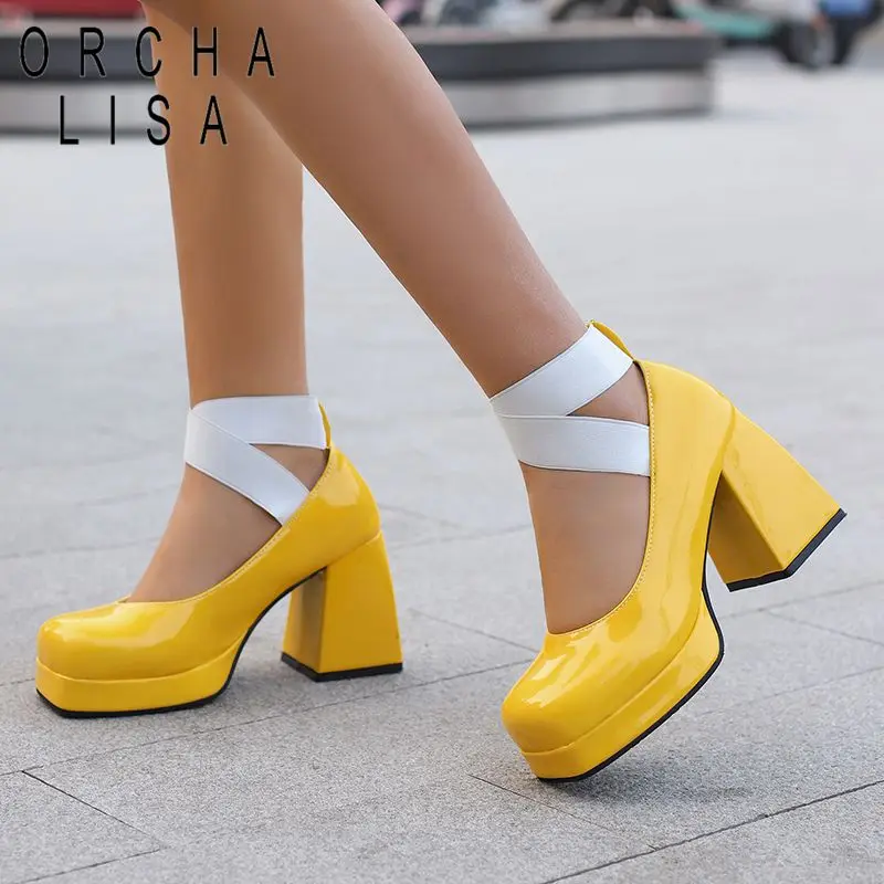 ORCHA-LISA-Women-Pumps-Square-Toe-Chunky-High-Heels-9-5cm-Platform-2cm ...
