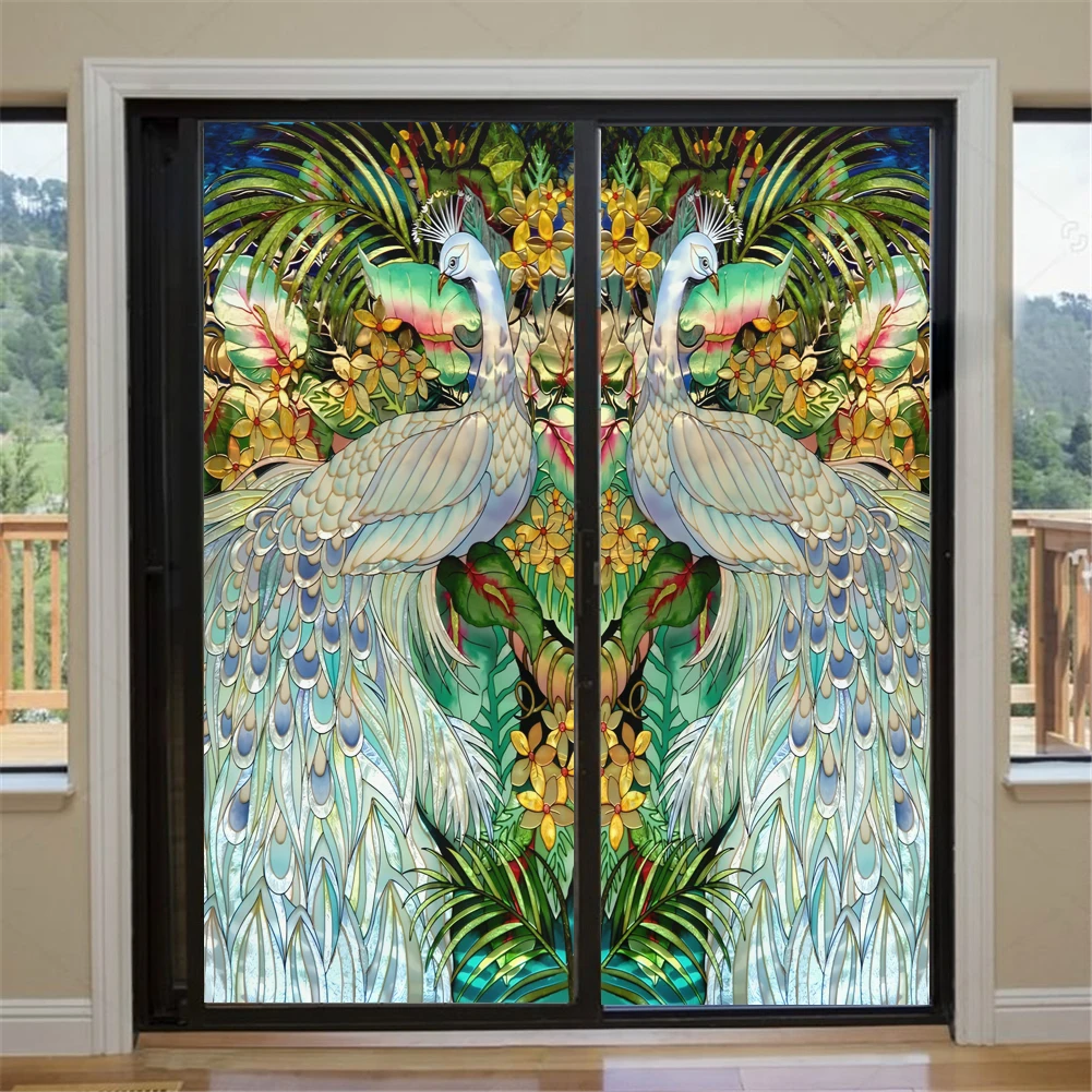 Privacy Windows Film Decorative Peacock Stained Glass Window Stickers ...