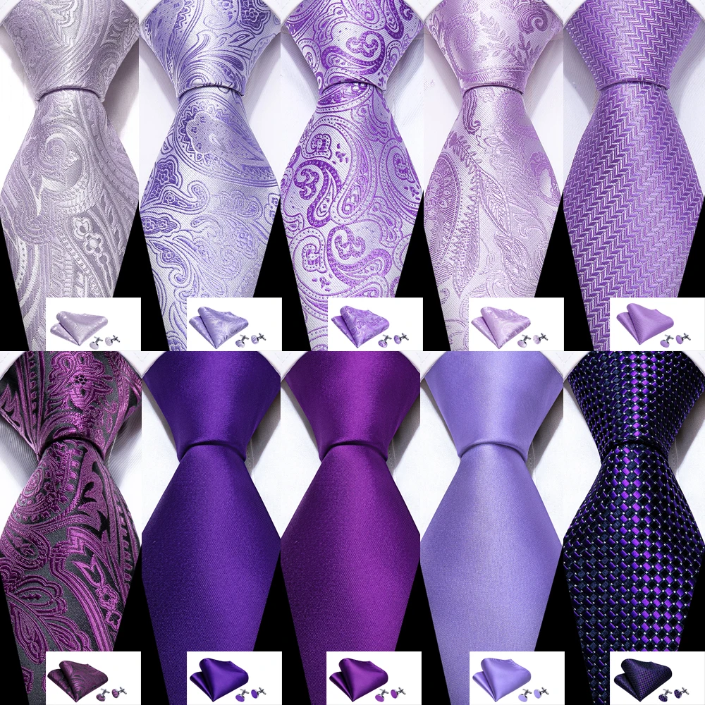 Male-Gift-Silk-Men-Tie-Set-Purple-Violet-Solid-Paisley-Striped-Wedding ...