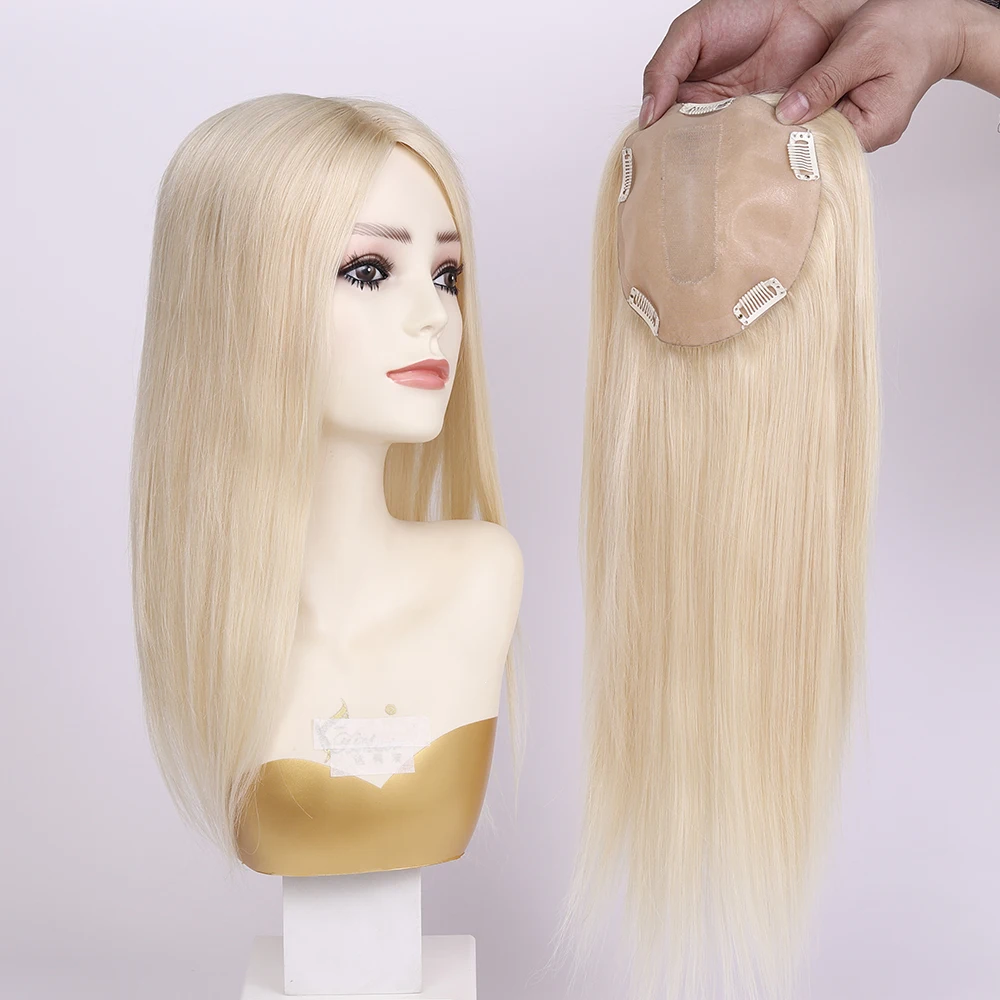 Blonde-Hair-Topper-Clip-In-Toupee-15x16CM-Middle-Part-Sraight-Hair ...