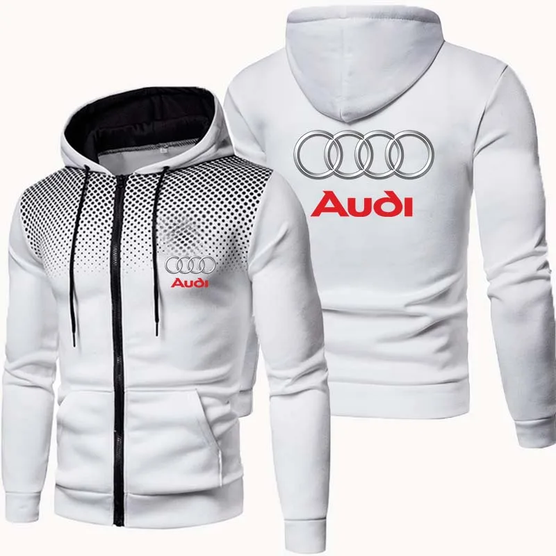 Men's Audi Logo Print Hoodie Jacket Fleece Thicken Hooded Sweatshirt ...