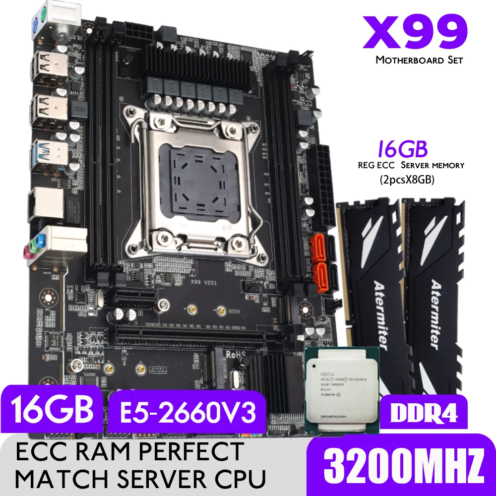 Atermiter x99 d4 conjunto de placa-mãe com xeon e5 2660 v3 LGA2011-3 ...