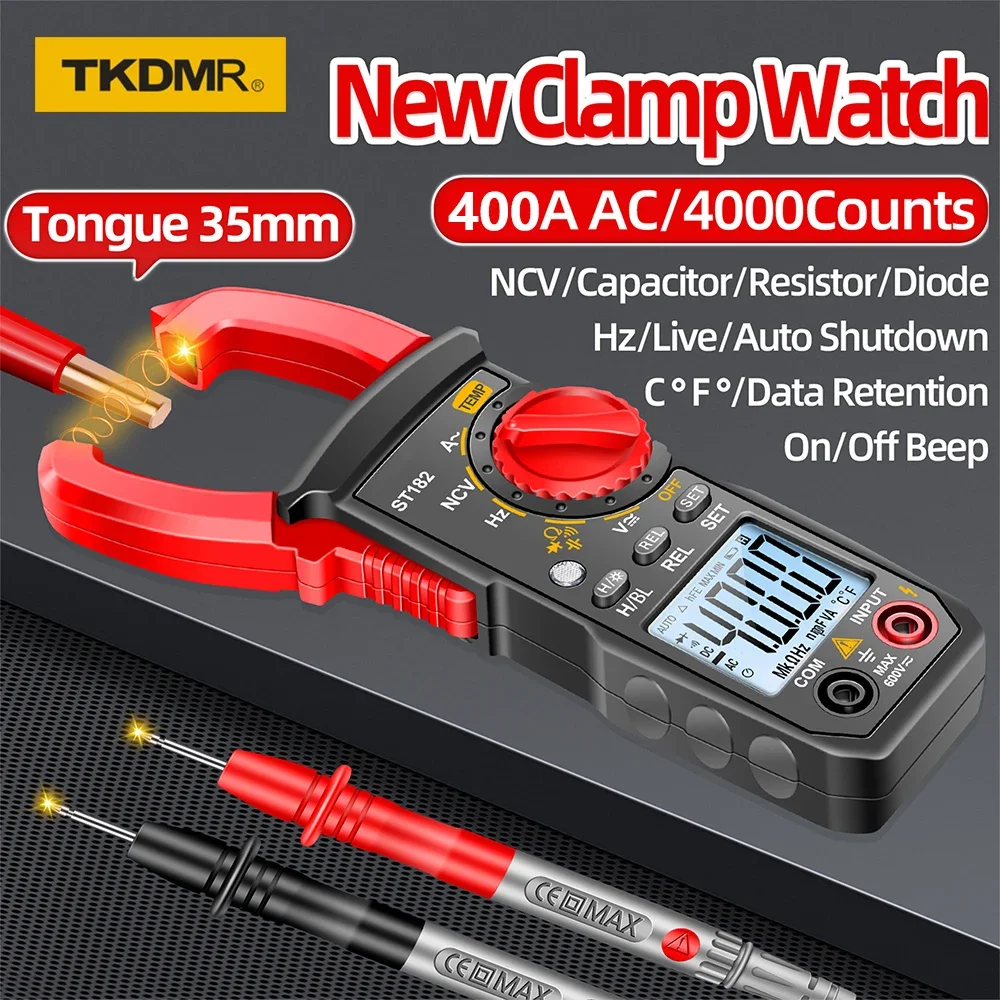 Digital Clamp Meter 4000 Counts DC/AC 400A Voltmeter Pliers Multimeter ...